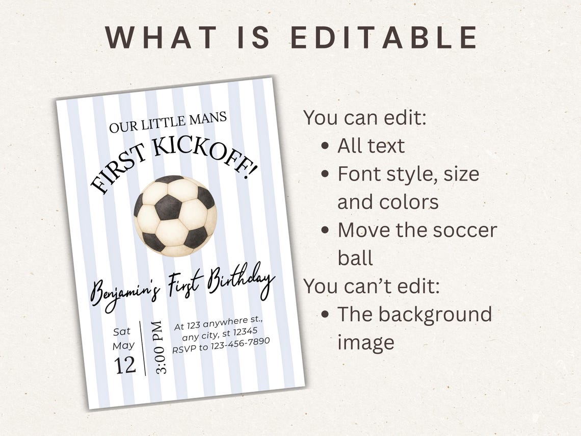 Soccer First Birthday Invitation | Editable Sports Theme | Watercolor ...