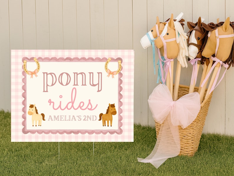 Pink Gingham Pony Rides Poster | Preppy Girly Horse Party Favor Sign ...