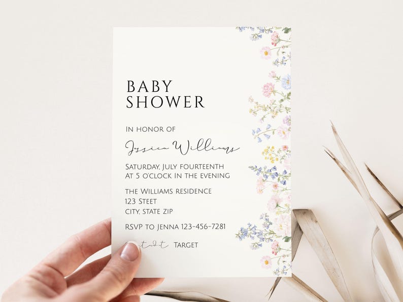 Flower Baby in Bloom Invite Wildflower Boho Baby Invitation | Girl Baby ...