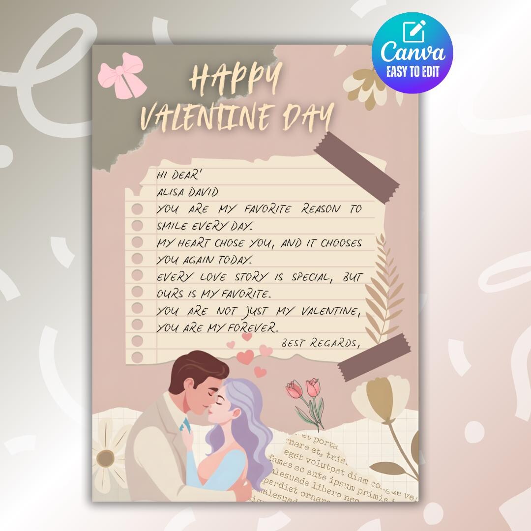 Romantic Love Letter Printable for Couples | Valentine’s Day Gift PDF ...