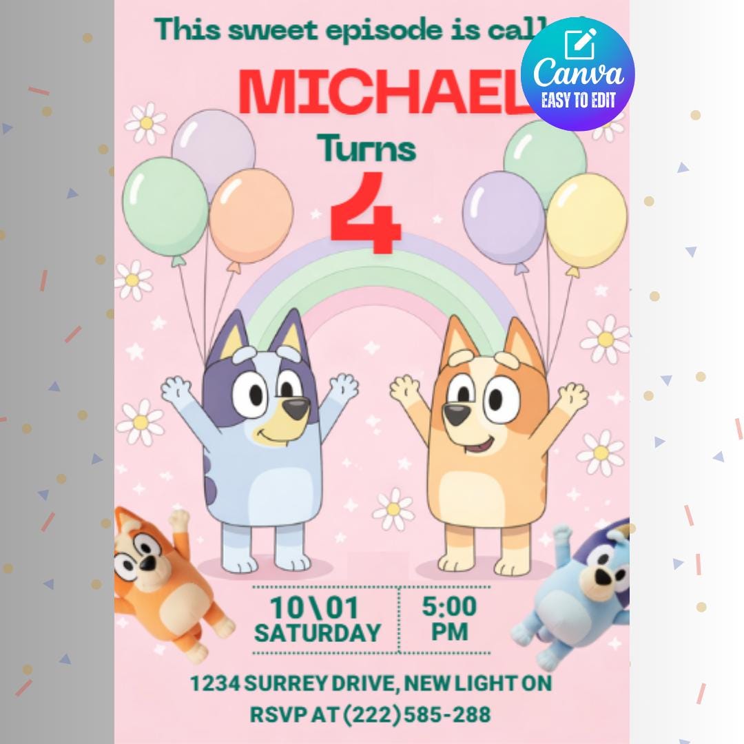 Bluey Birthday Invitation Bing Birthday Invitation Editable Bluey and ...