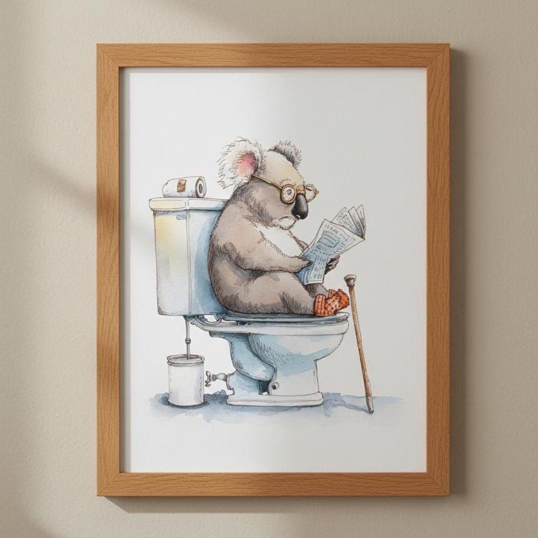 Funny Old Koala on Toilet Reading Print: Humorous Animal Wall Art - Etsy
