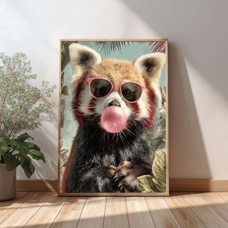 Red Panda Bubble Gum Wall Art: Summer Animal Sunglasses Print - Etsy UK