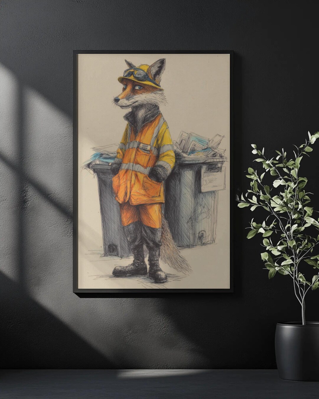 Fox Binman Print: Fox Orange Hi-vi Bin Worker Wall Art - Etsy
