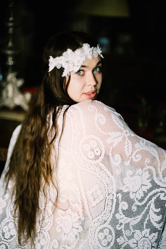 White Beaded Crystal Embellished Bridal Headband — Alice Halliday