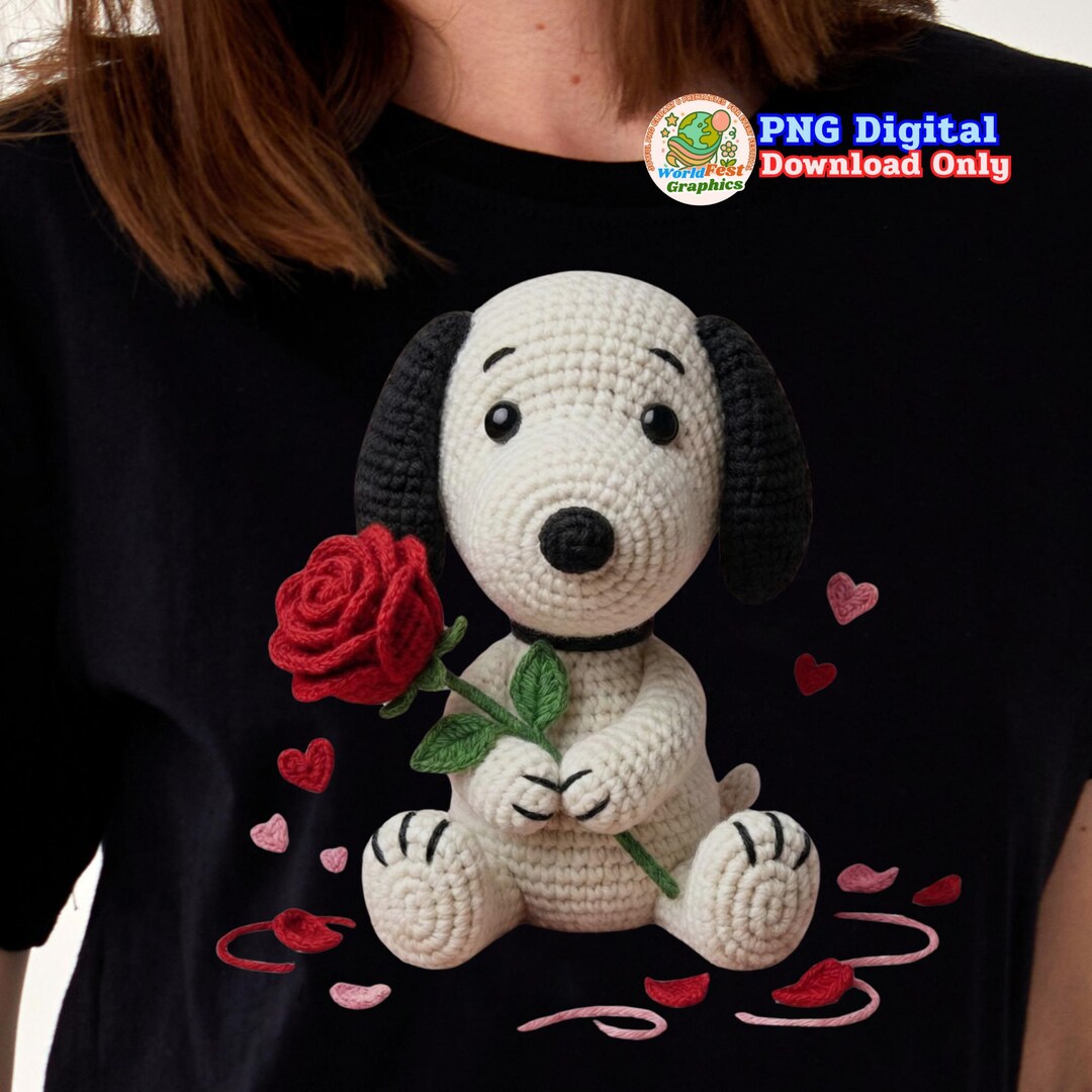 Crochet Beagle Dog Valentine Rose PNG Yarn Style 4000x4000 - Etsy