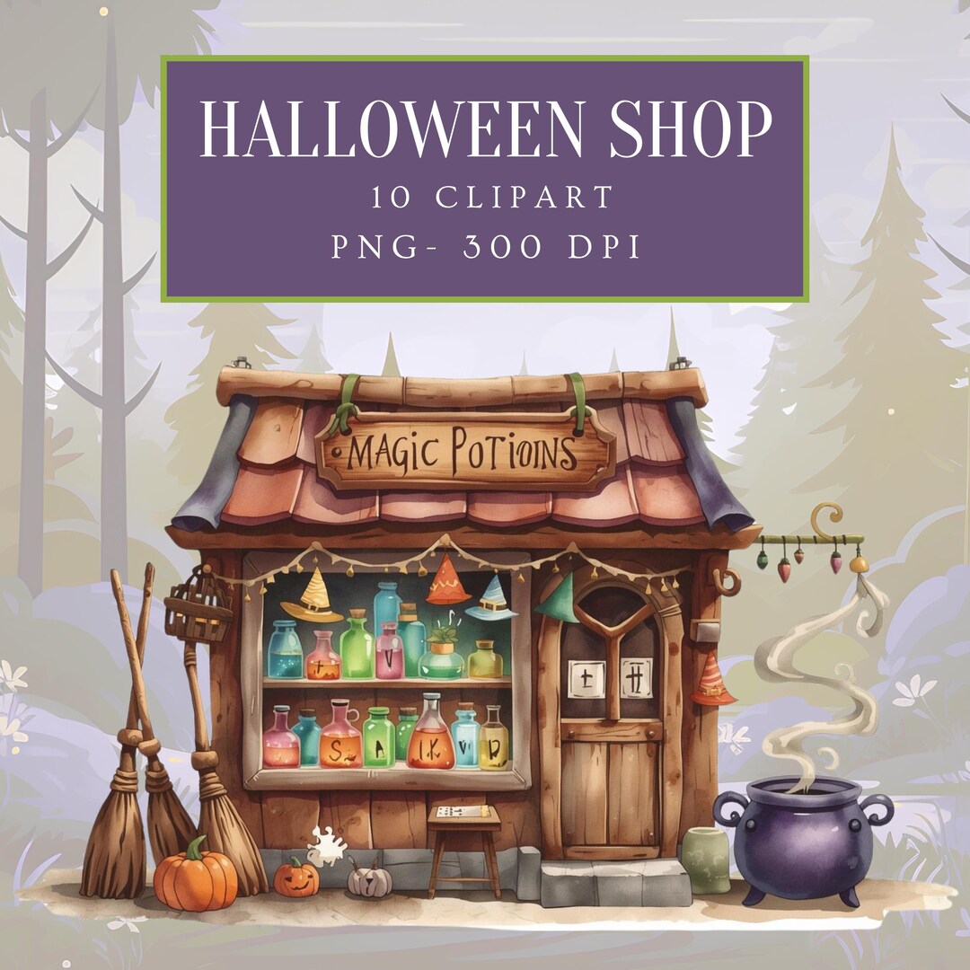 Halloween Potion Shop Clipart: Witchy PNG Illustration (commercial Use ...