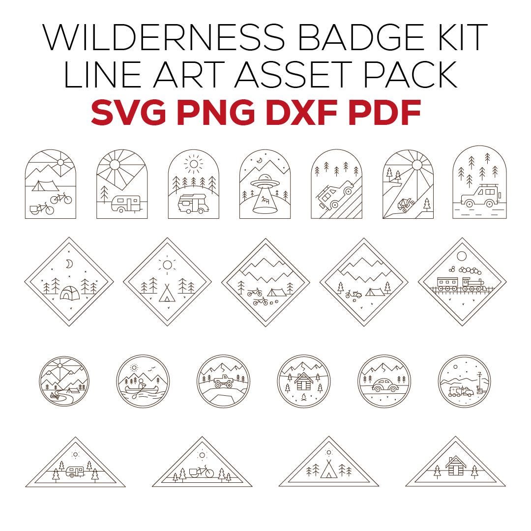 Wilderness Badge Vector Set: Line Art Style - Logos, Tattoos (AI SVG ...