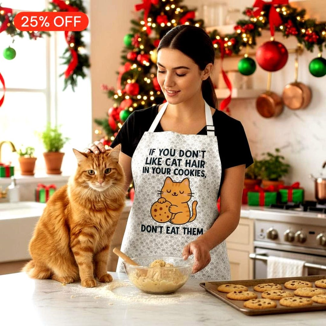 Cat Apron for Christmas Funny Gift for Bakers Pet Lover Kitchen ...