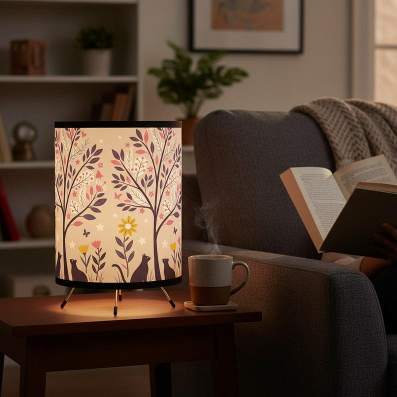 Forest Friends Lamp – Cozy Cat & Bird Decor for Pet Lovers - Etsy