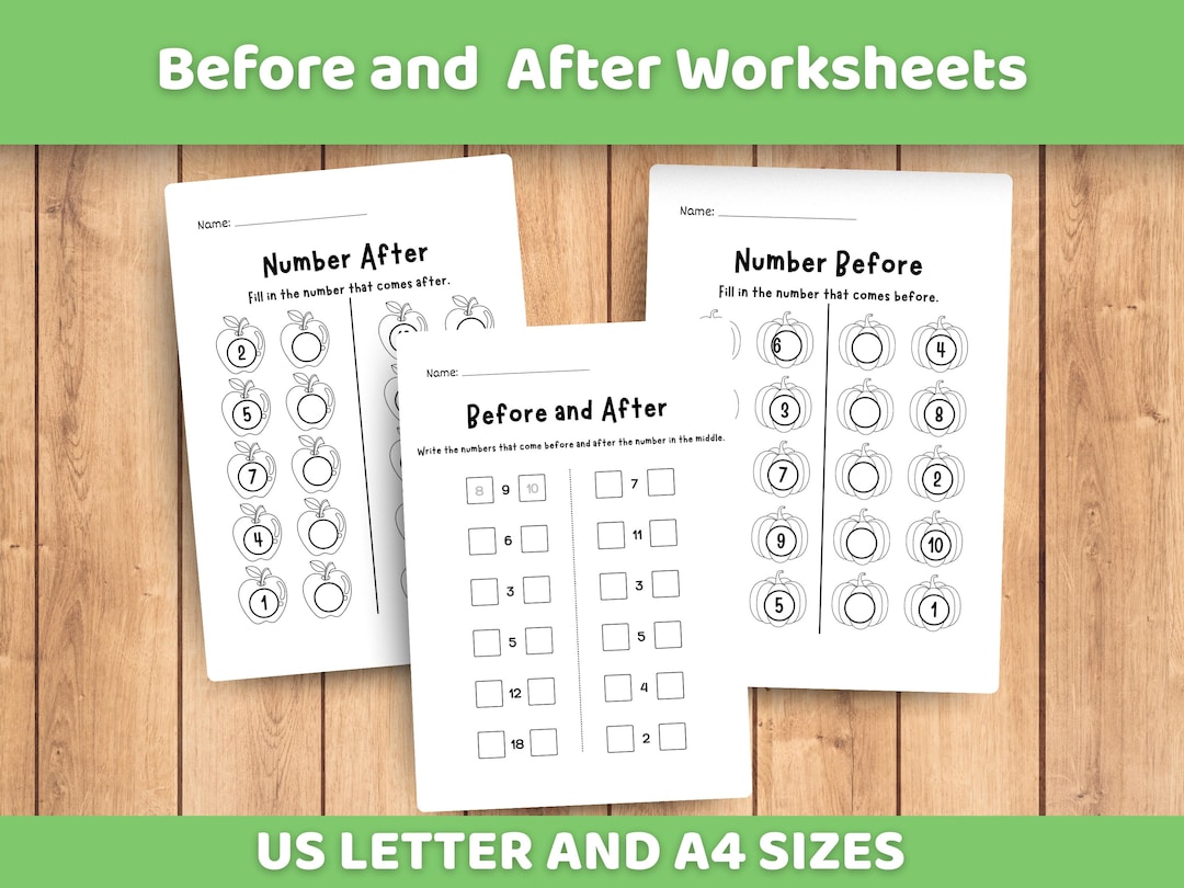 15 Before & After Number Worksheets PDF, Printable Math Practice for ...