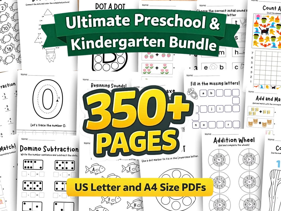 Preschool Kindergarten Learning Bundle, 350+ Activity Worksheets ...
