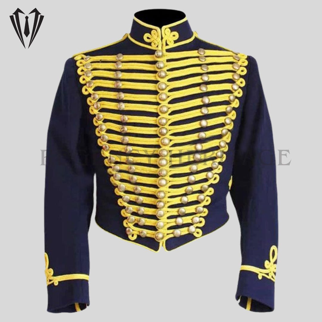 Men's Blue Military Hussar Jacket | Gold Braided Wool Officer Coat ...