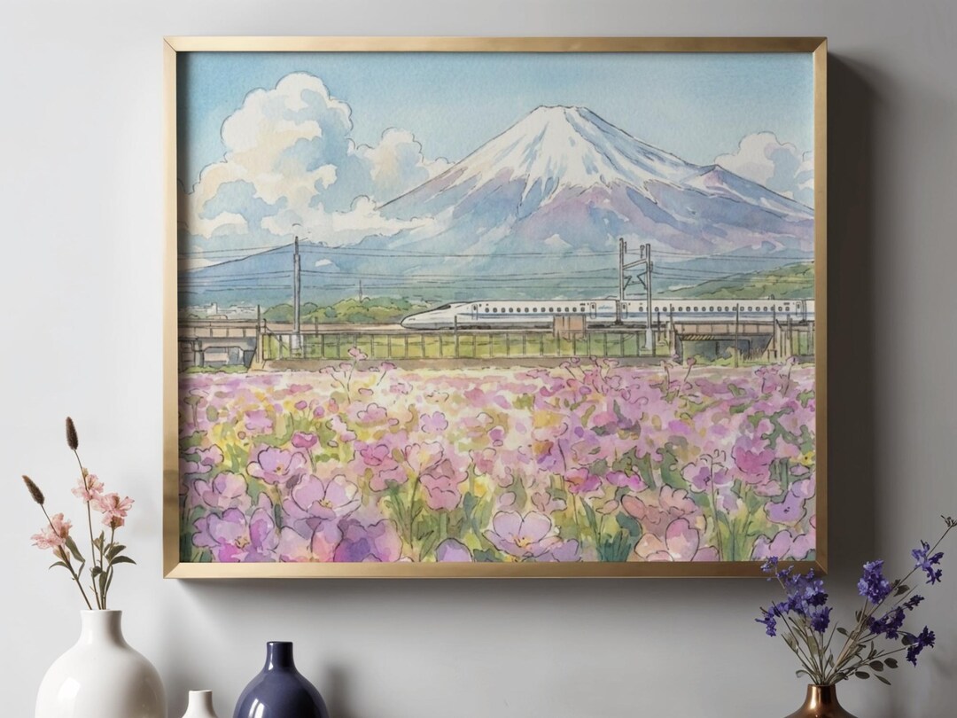 Mt Fuji and Shinkansen Flower Field Wall Art Print, Digital Download - Etsy