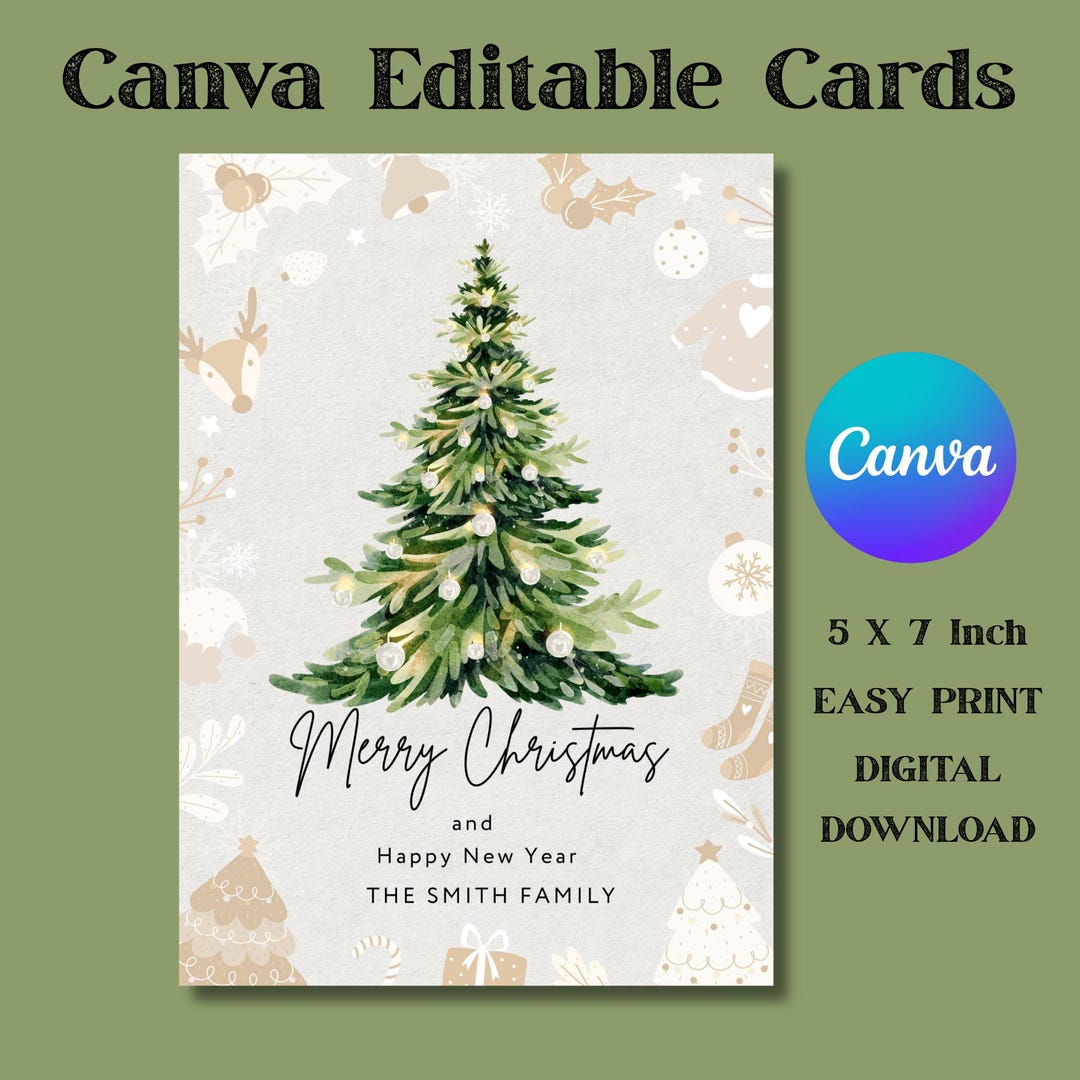 Editable Christmas Card | Canva Template, Printable Holiday Greeting ...