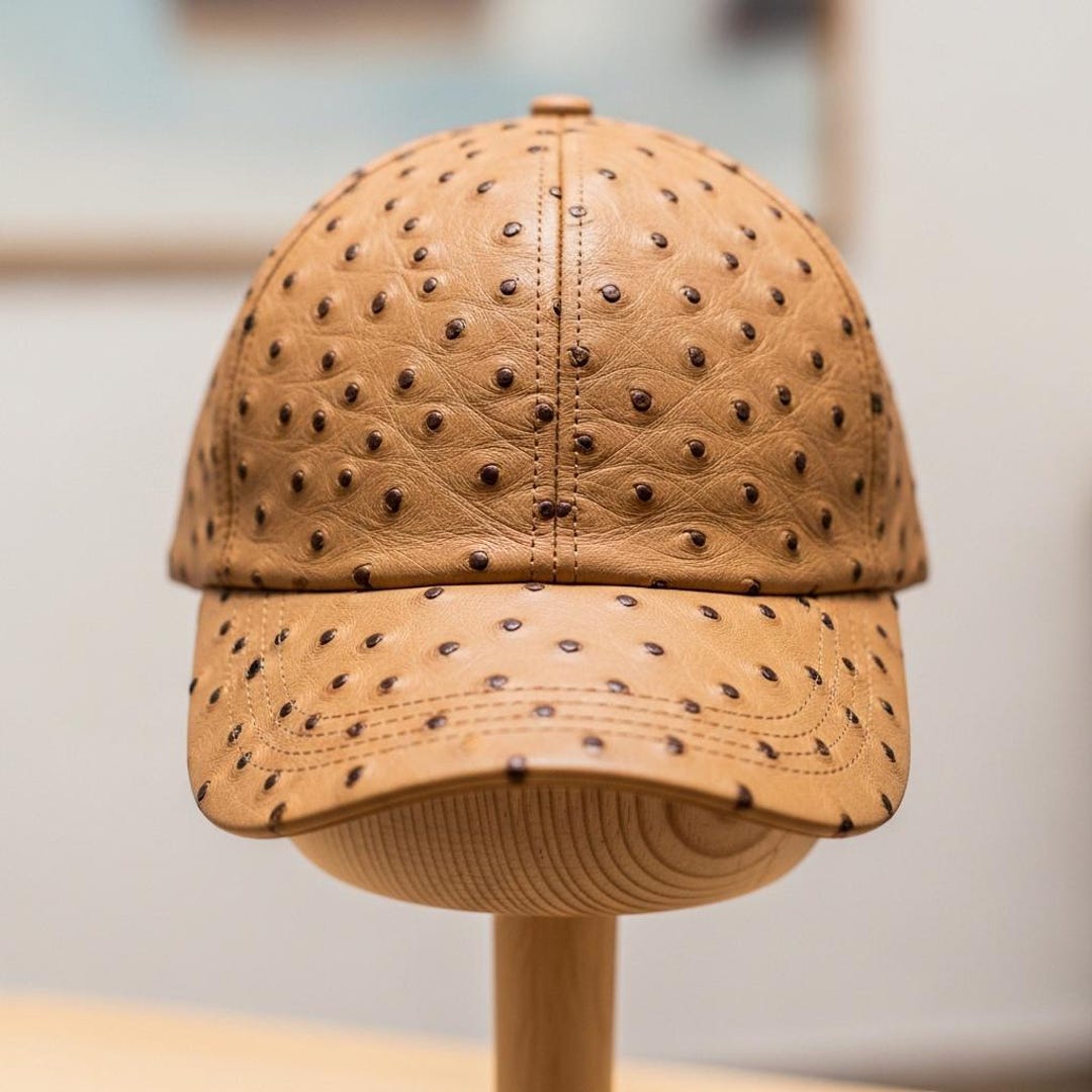 Golden Tan Ostrich Embossed Leather Baseball Cap, Vintage Caps for Men ...