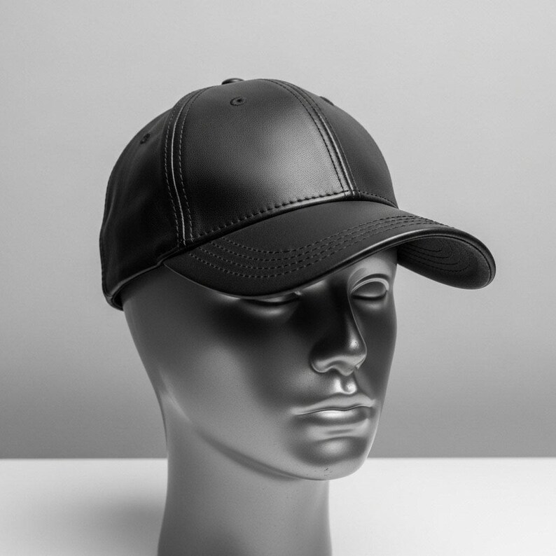 Black Leather Baseball Cap Handmade Real Cowhide Adjustable Caps for ...