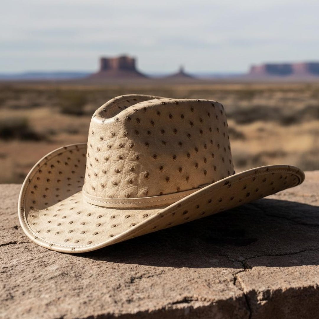 Ostrich Embossed Leather Cowboy Hat – Handmade Genuine Leather Western ...