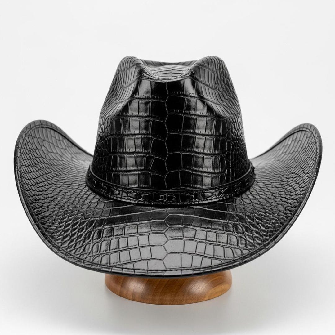Handmade Cowboy Hat Black Crocodile Embossed Leather Western Rodeo Hat ...