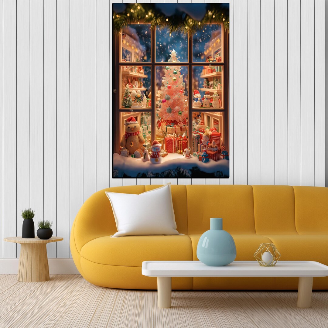 Christmas Window View Tempered Glass Wall Art - Cozy Winter Home Decor ...