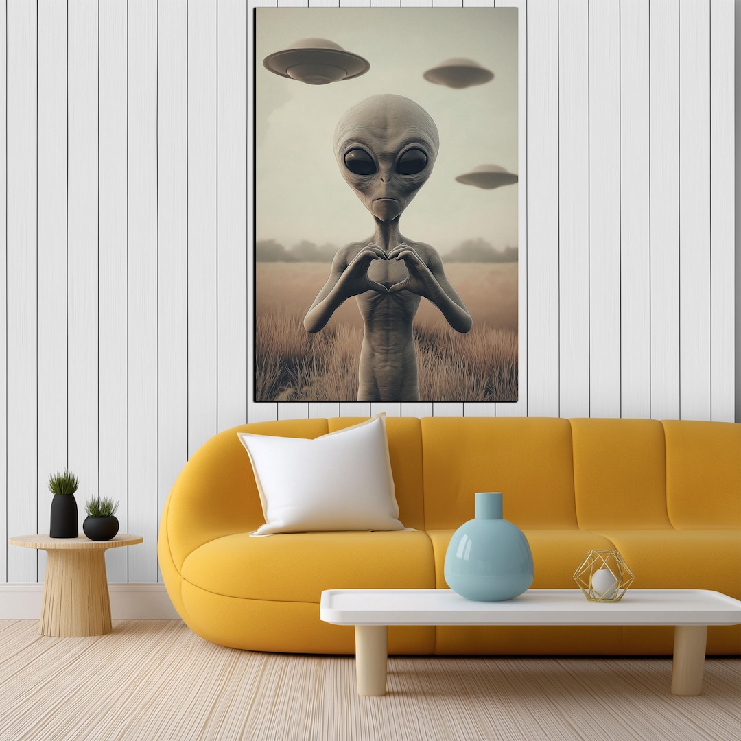 Grey Alien Wall Decor -UV Print - Modern Sci Fi Wall Art - Minimalist ...