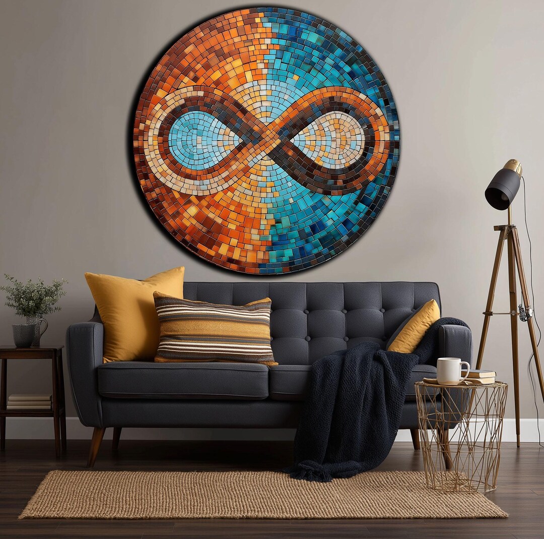 Mosaic Symbol Tempered Glass Wall Art - Orange Blue Home Decor ...