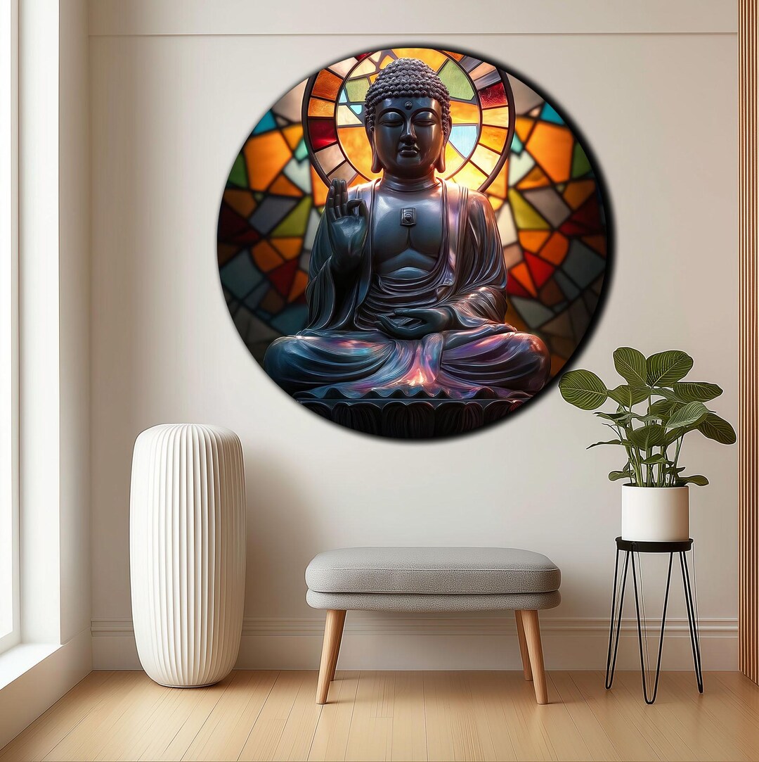 Stained Glass Buddha Tempered Glass Wall Art - Colorful Spiritual Home ...