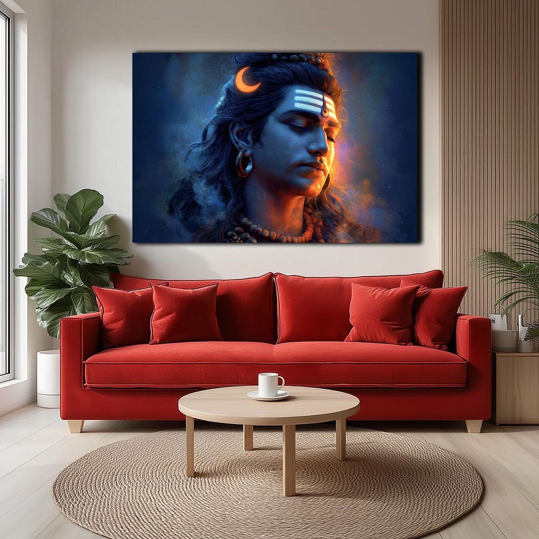 Lord Shiva Crescent Moon Tempered Glass Wall Art - Meditation Wall ...