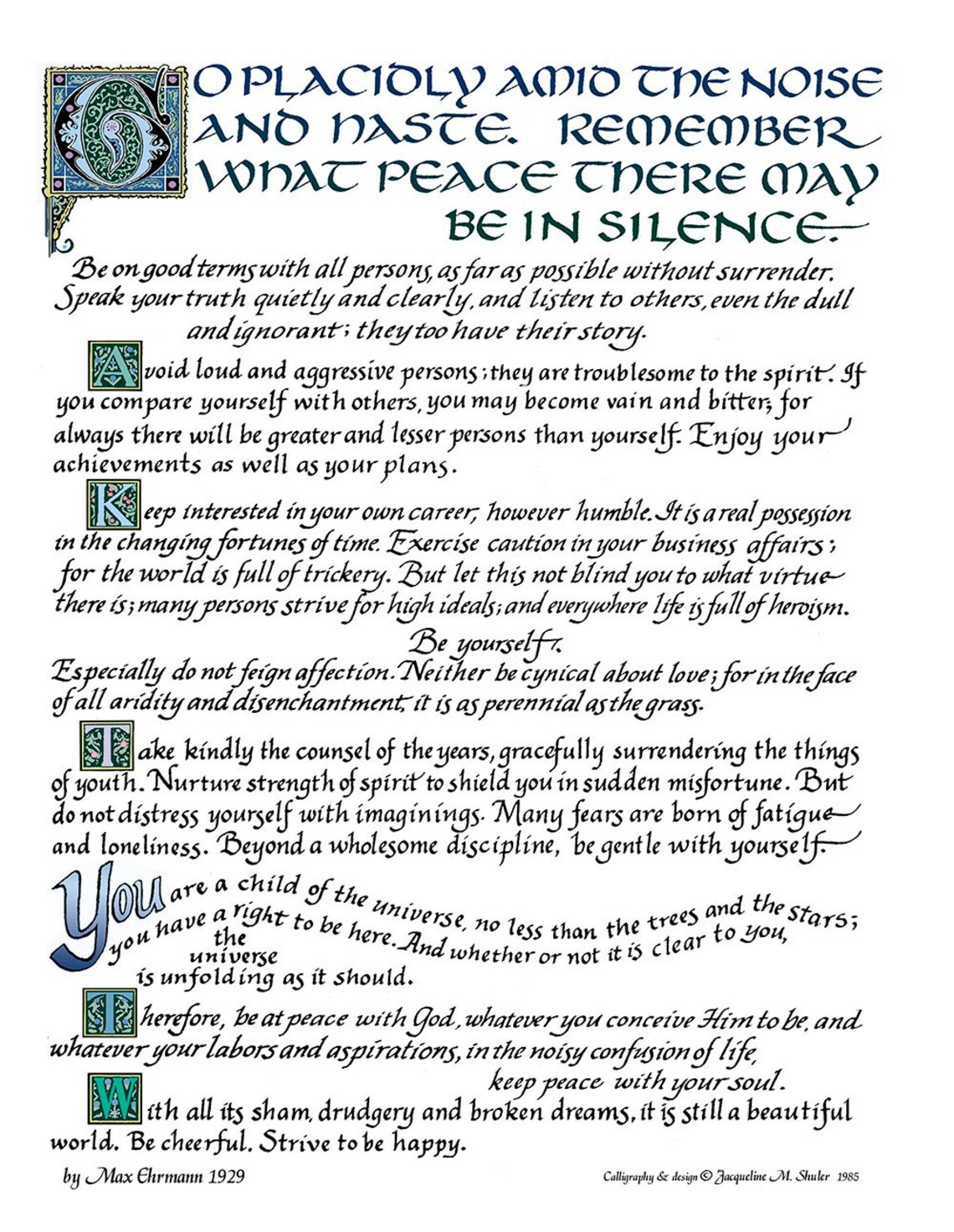 Desiderata Hand Lettered Philosophical Print With Beautiful Initial ...