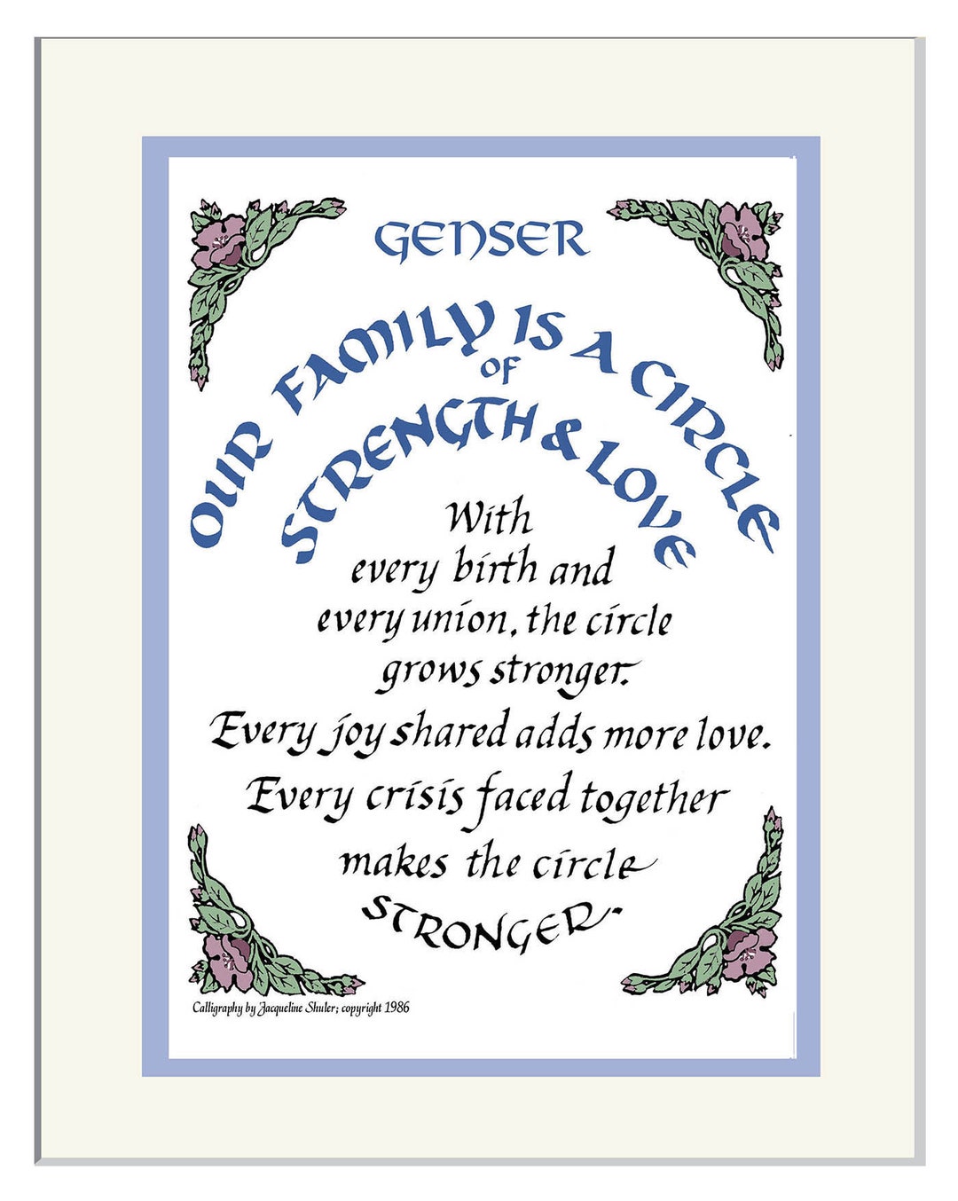 Family Circle, Personalized, Free US Shipping; Hand-lettered Print; - Etsy