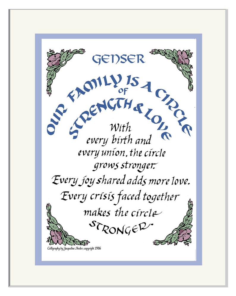 Family Circle, Personalized, Free US Shipping; Hand-lettered Print; - Etsy