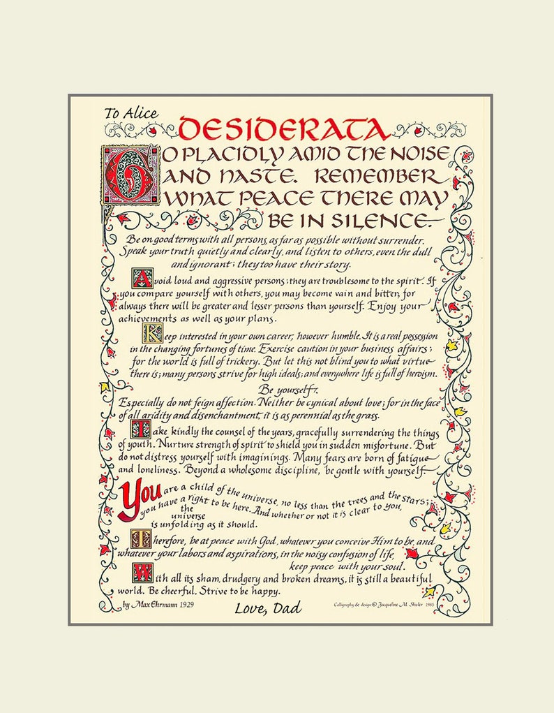 Desiderata Hand Lettered, Free US Shipping! Exquisite Celtic and Italic ...