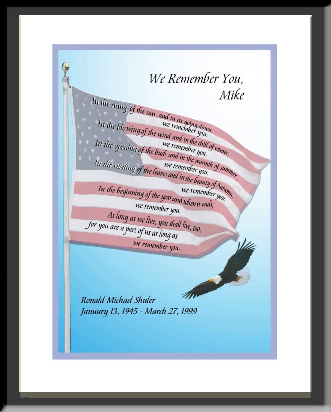 Custom Veteran Memorial "we Remember You", Free Personalizing; Hand ...