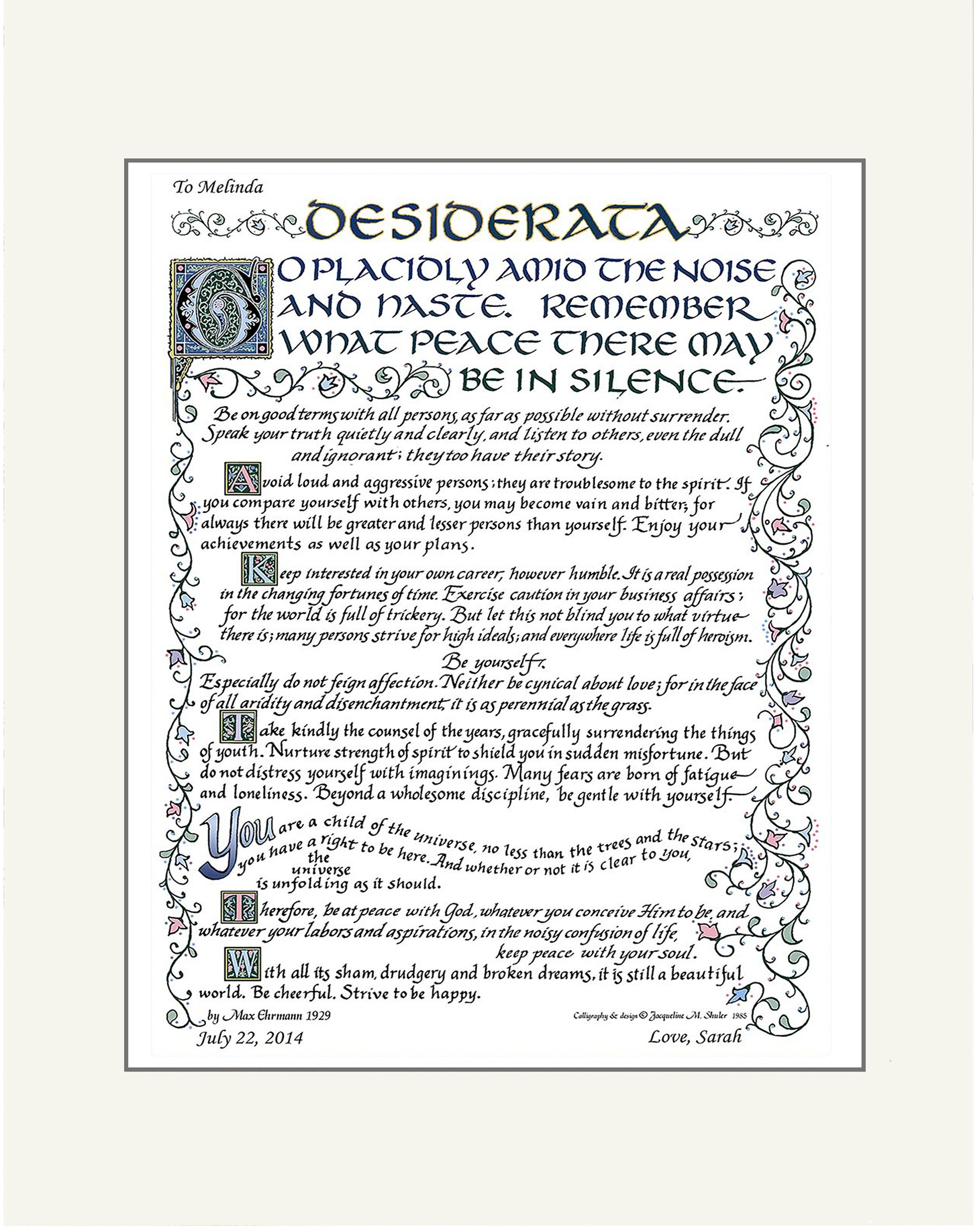 Desiderata Hand Lettered, Free US Shipping! Exquisite Celtic and Italic ...