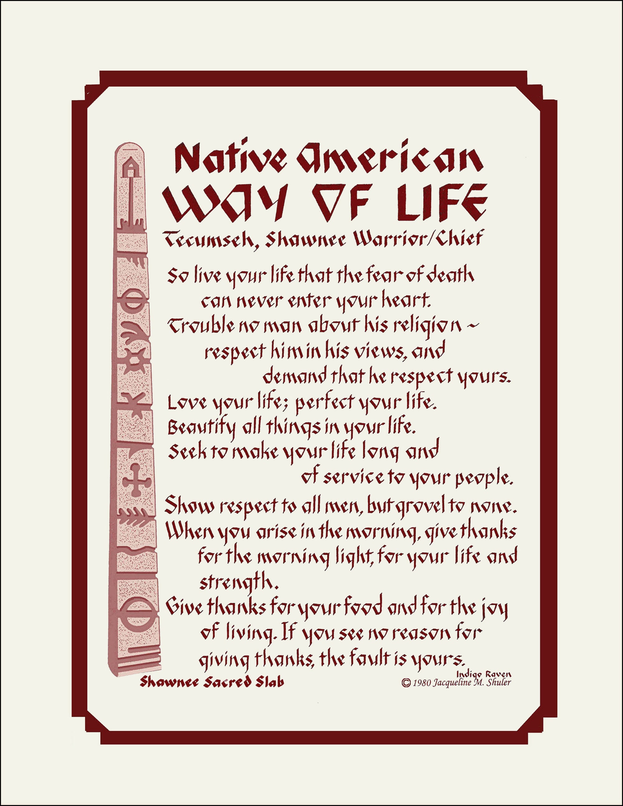 Tecumseh Native American Way of Life Calligraphy- FREE US SHIPPING ...