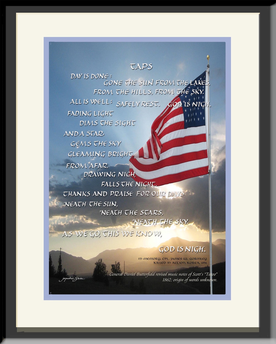 Taps, Played at Military Funerals by Bugle. Words Rarely Sung. Hand ...