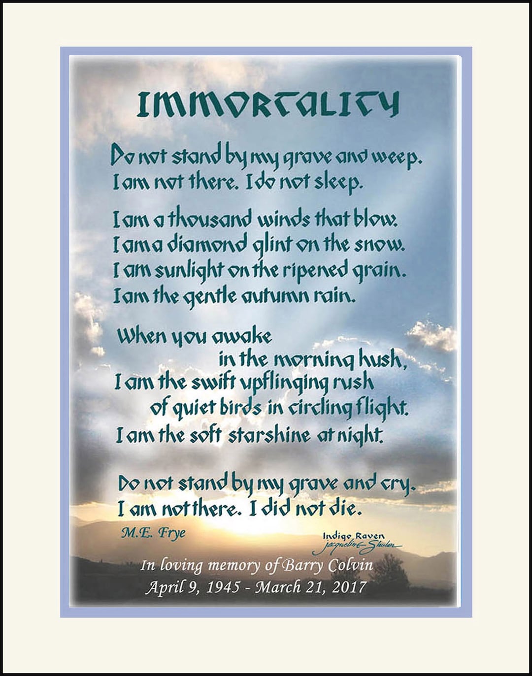 Custom Memorial Sympathy Gift: "do Not Stand at My Grave and Weep" Free ...