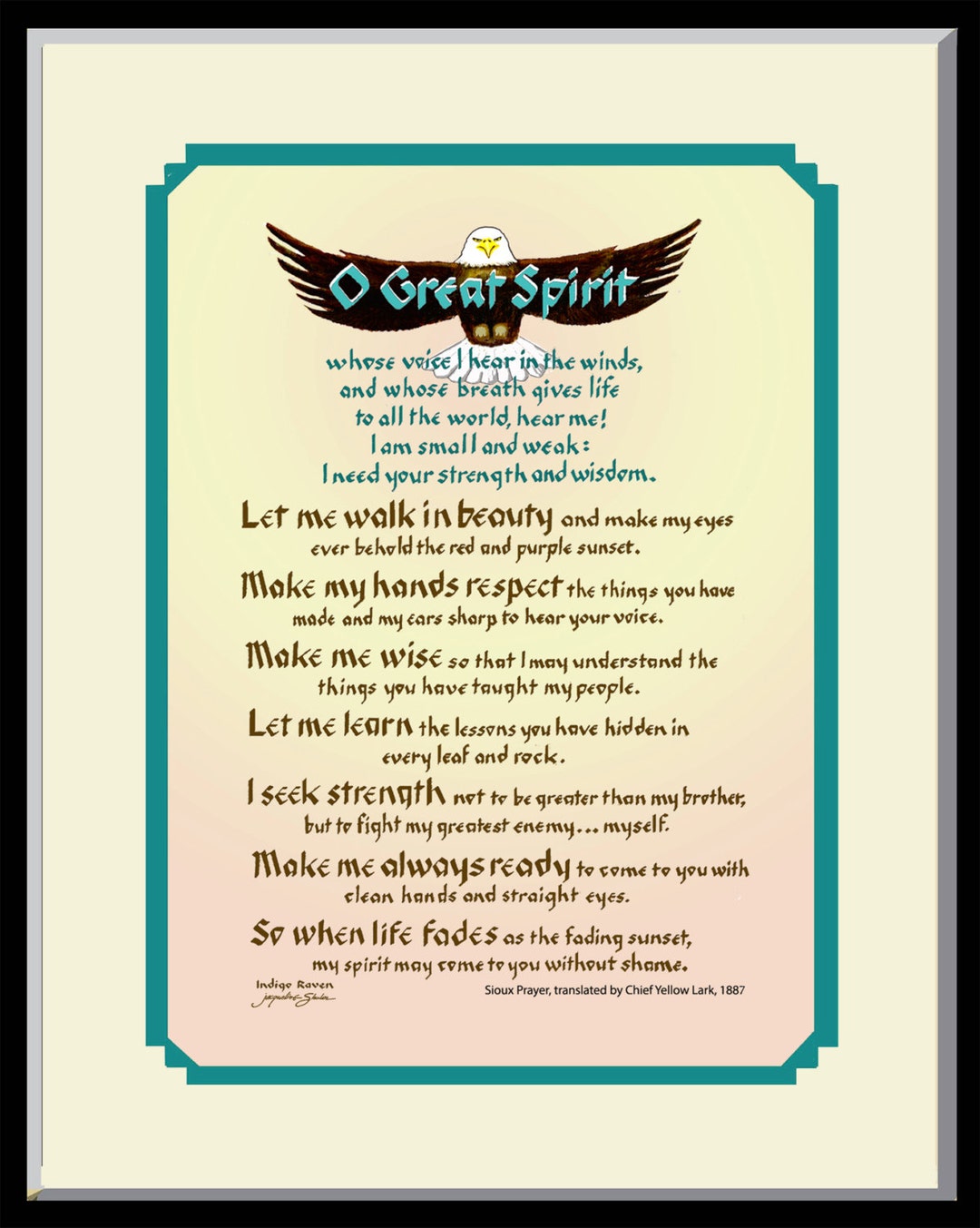 Great Spirit Prayer for Strength and Wisdom, Native American, Framed ...