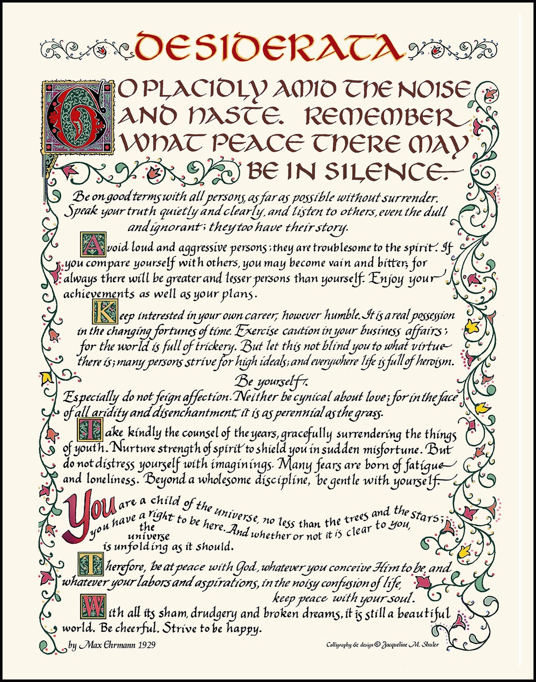 Desiderata Hand Lettered Philosophical Print With Beautiful Initial ...