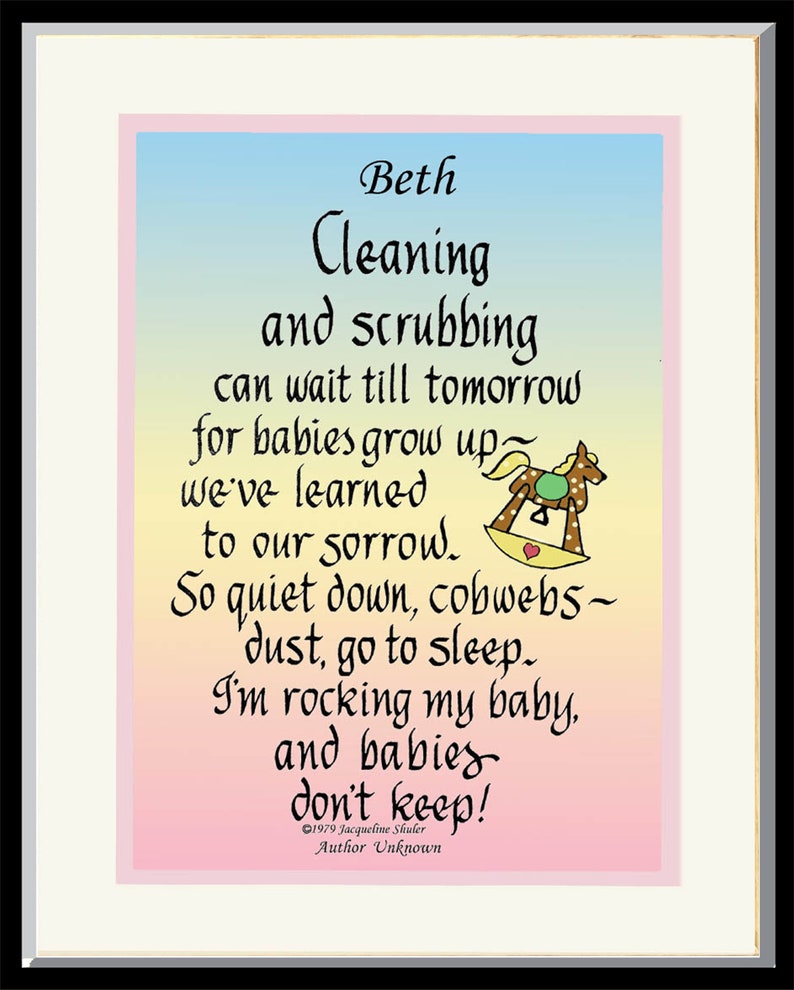 Cleaning & Scrubbing- Hand-lettered Print, Framed, 8" X 10"- New Mom ...