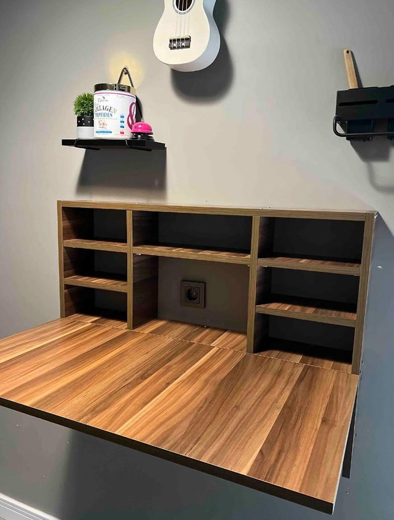 Wall Mounted Table With Shelves, Foldable Wall Table for Small Spaces ...