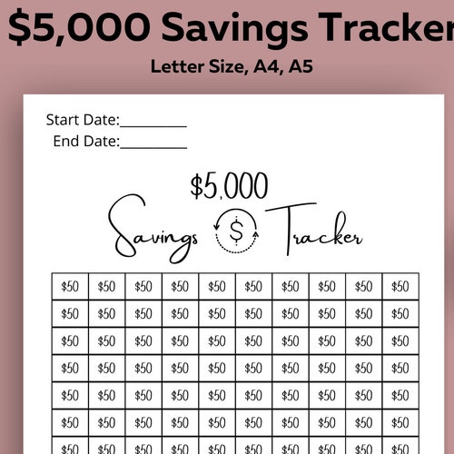 5k Savings Tracker Printable Savings Goal Savings - Etsy 5k Savings Tracker Printable Savings Goal Savings - Etsy