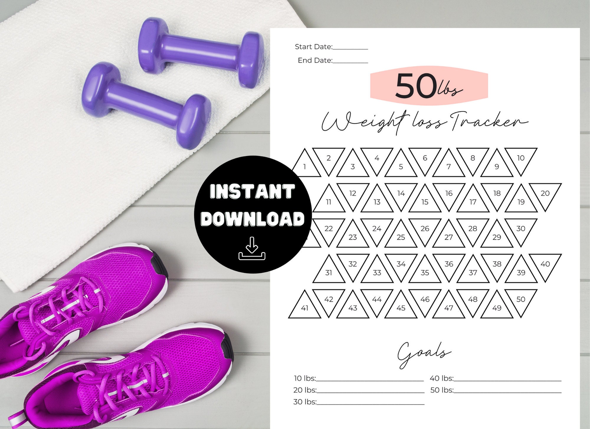 50 Lbs Weight Loss Tracker & MEASUREMENT TRACKER BUNDLE, Goal Planner ...