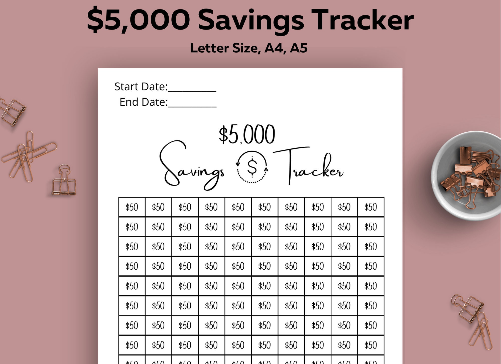 5k Savings Tracker Printable Savings Goal Savings | Etsy 5k Savings Tracker Printable Savings Goal Savings | Etsy