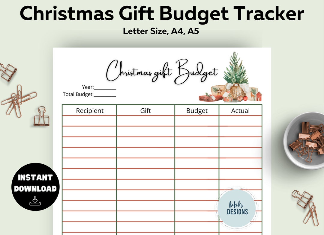 Christmas Gift Budget Tracker, Gift Giving List, Instant Download ...
