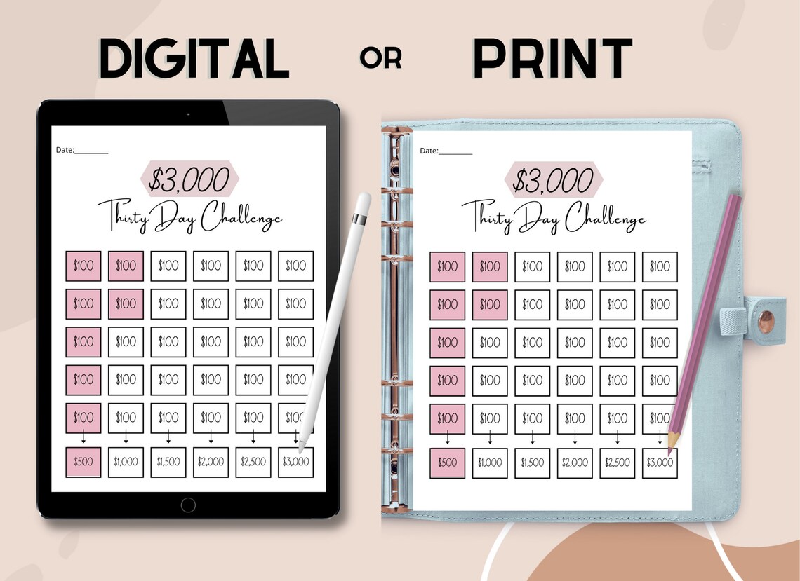 3k IN 30 Days Savings Tracker Printable Savings Goal - Etsy