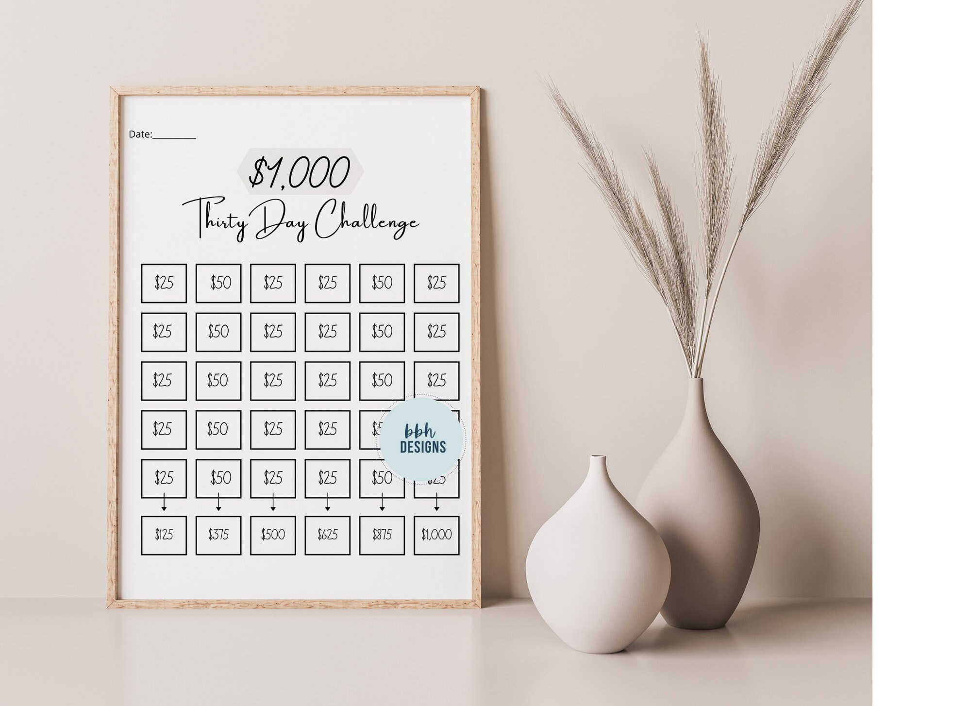 1,000 in 30 Days 1k Challenge Savings Tracker, Printable Savings Goal ...