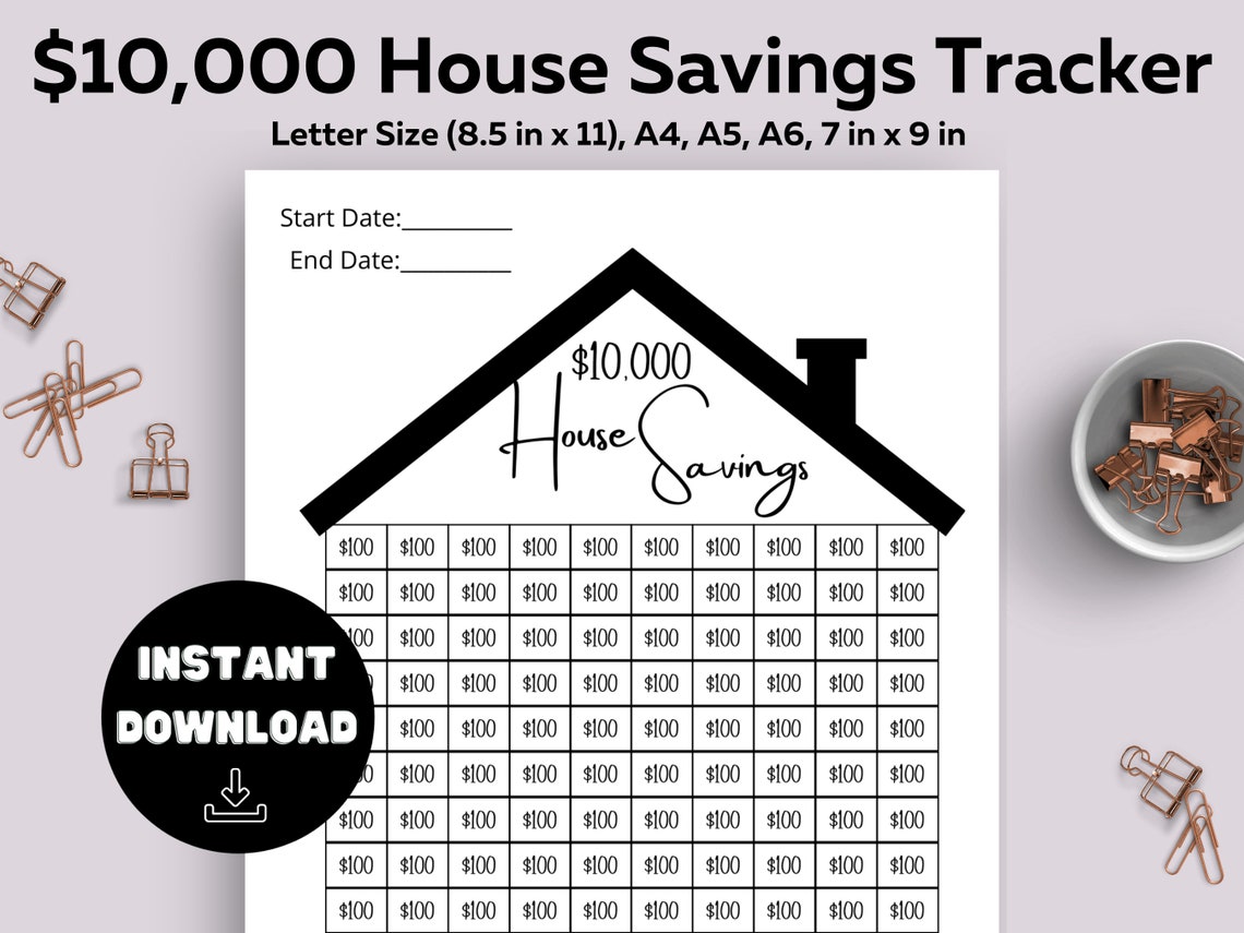 10k House Savings Tracker Printable Savings Goal New House - Etsy