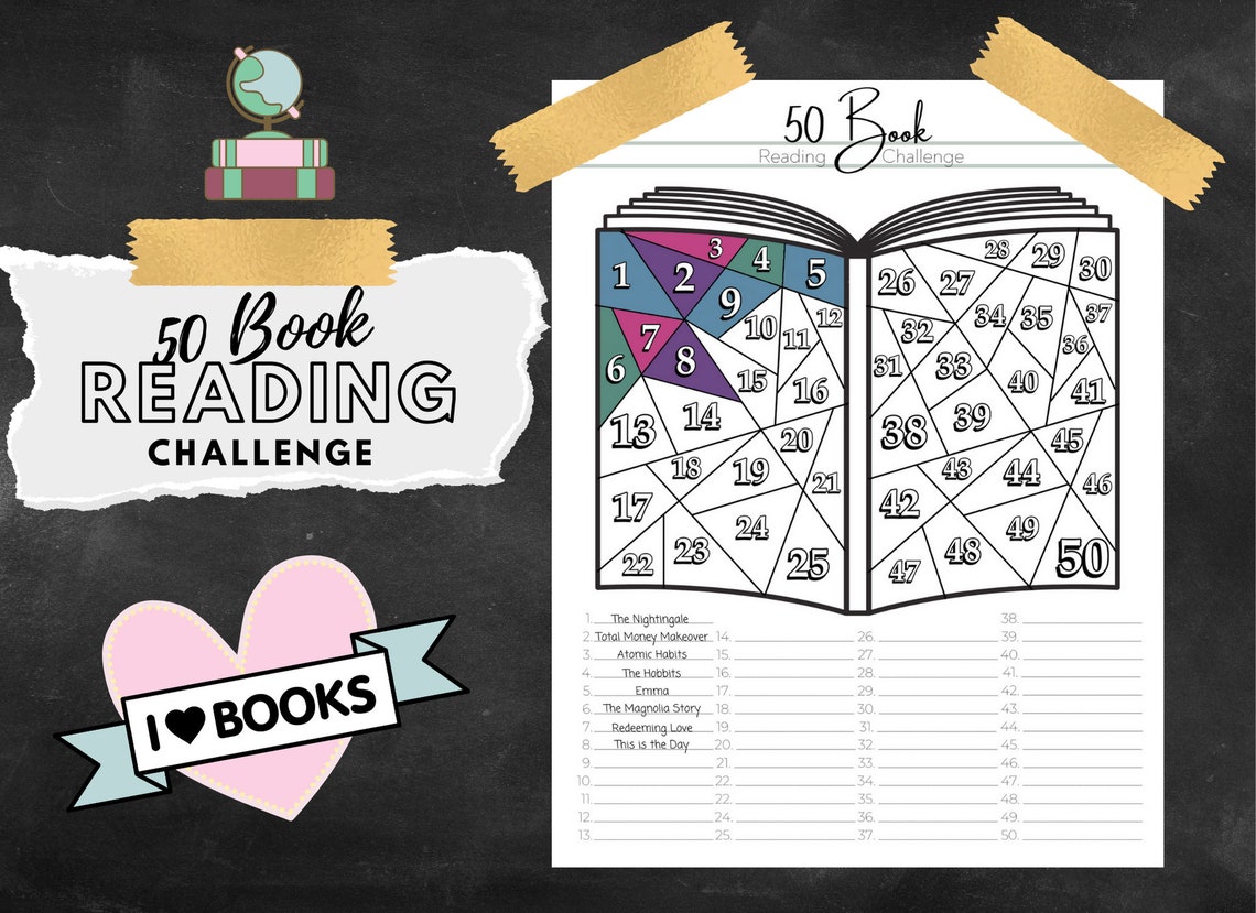 Fun 50 Book Reading Challenge Printable Inserts Summer | Etsy