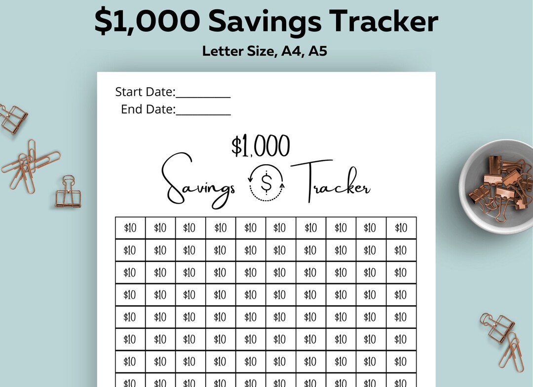 1k Savings Tracker, Printable, Savings Goal, Savings Challenge, 1,000 ...